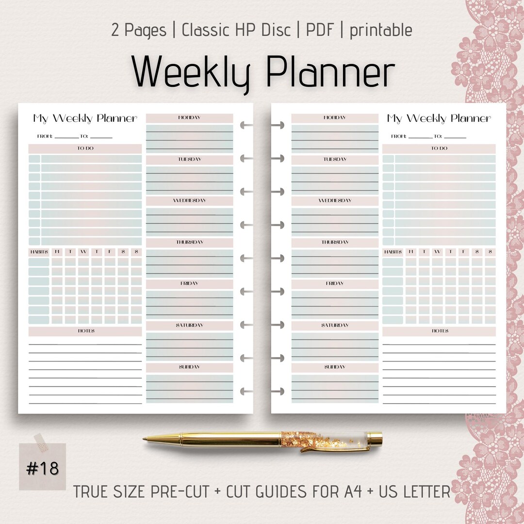 Weekly Planner Insert Classic, Printable Disc Planner, Digital Template ...