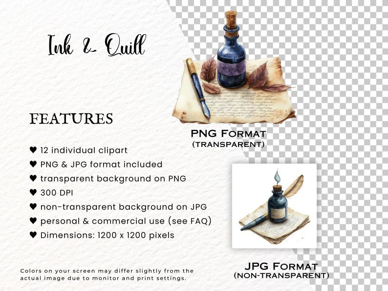 Ink and Quill Clipart Bundle: Vintage Scrapbook Graphics (PNG, JPG) - Etsy