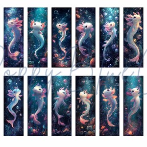 Axolotl Bookmarks: Whimsical Bubbles Clipart (digital PNG JPG) - Etsy