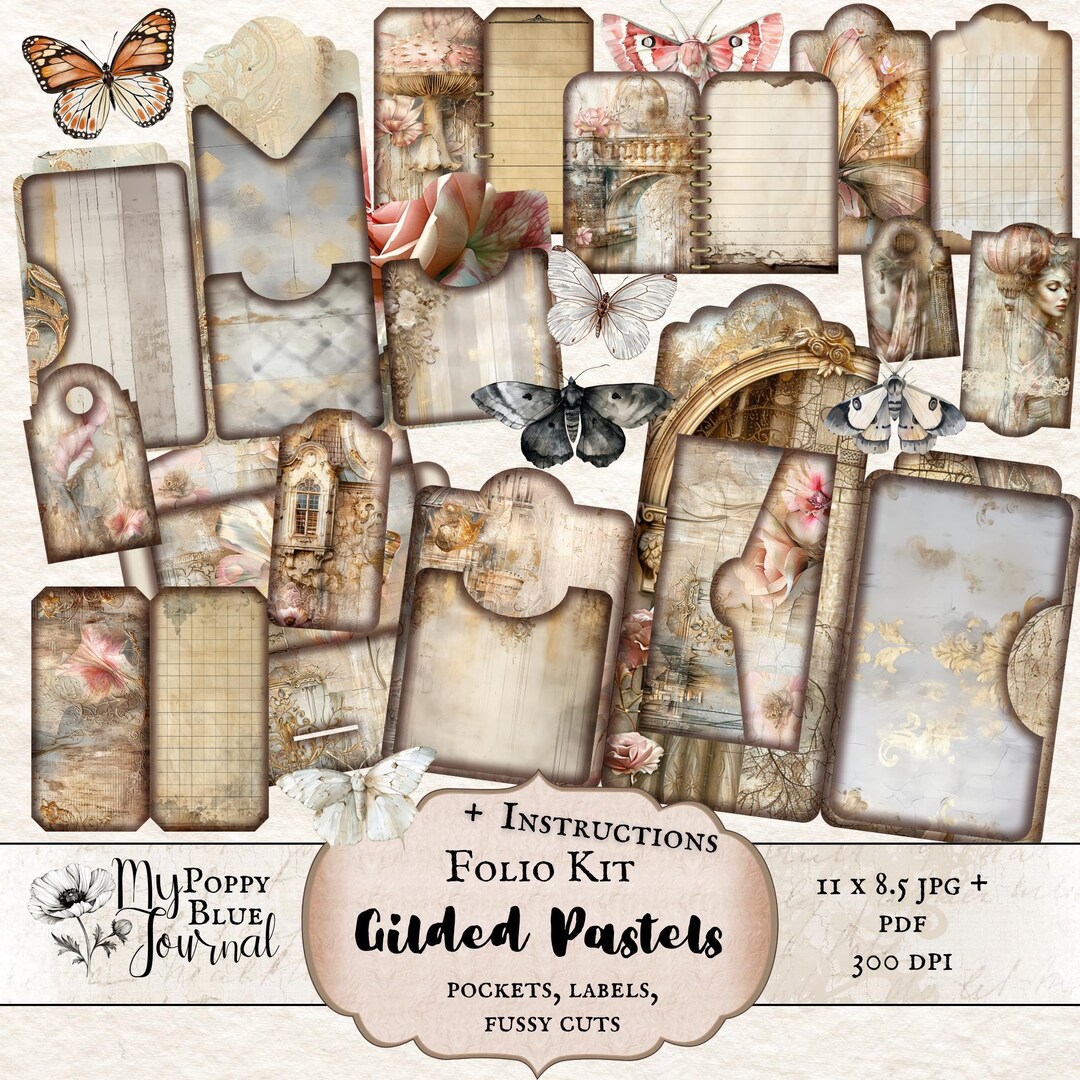 Folio Junk Journal Printable Bundle Kit, Gilded Pastel Folio Set Jpg ...
