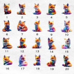 20 Rainbow Fox Clipart PNG Bundle, Digital Watercolour Graphic ...