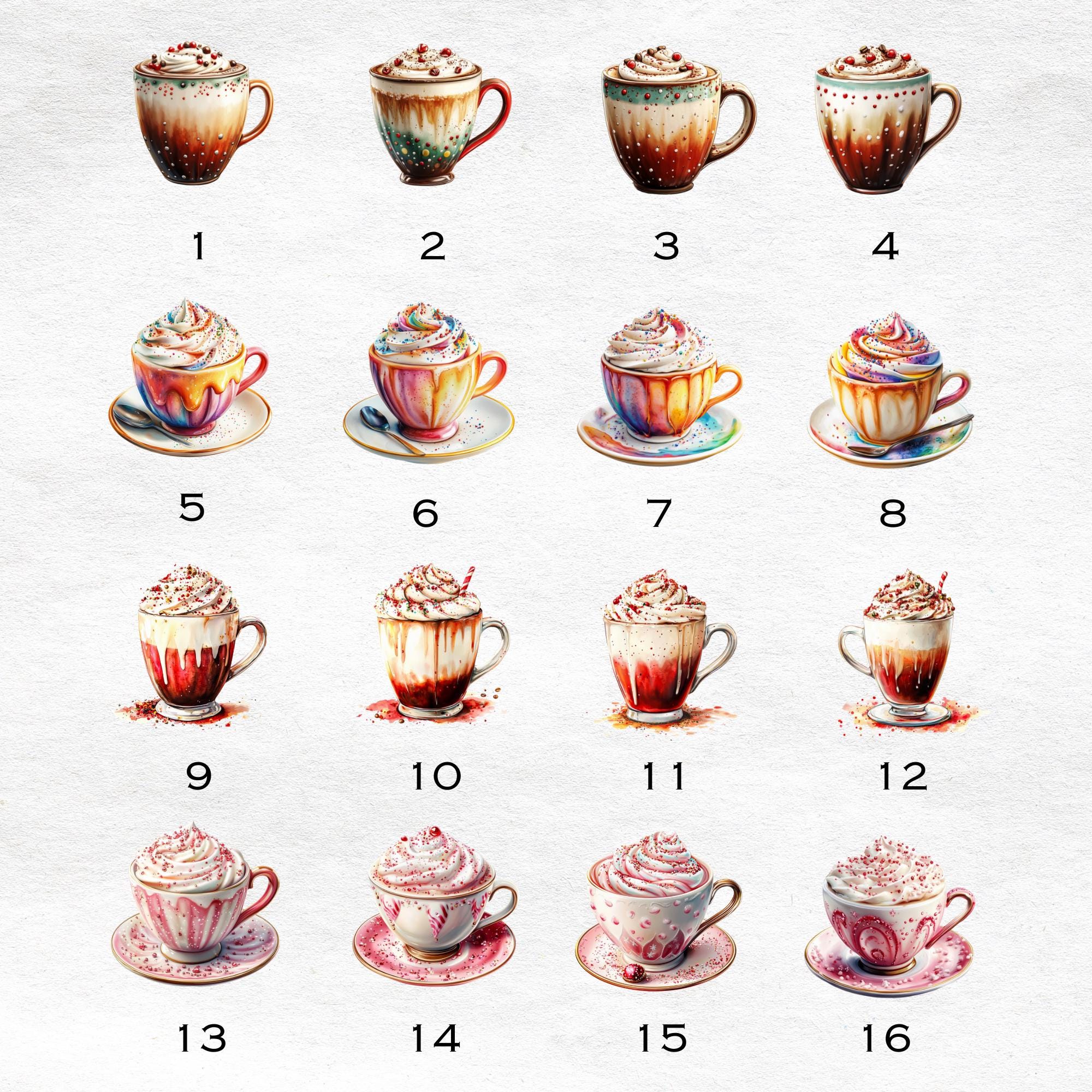 16 Cafe Latte Clipart PNG Bundle, Digital Graphic, Coffee Illustration ...