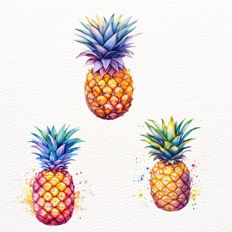 Pineapple Watercolor Clipart Bundle: Whimsical Fruit Graphics (PNG ...