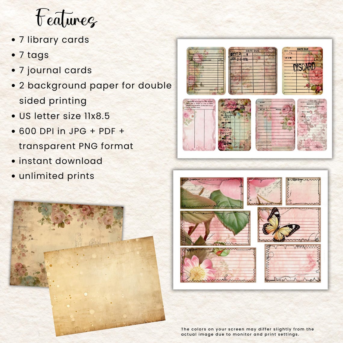 Vintage Library Card Ephemera: Printable Journaling Tags (digital ...