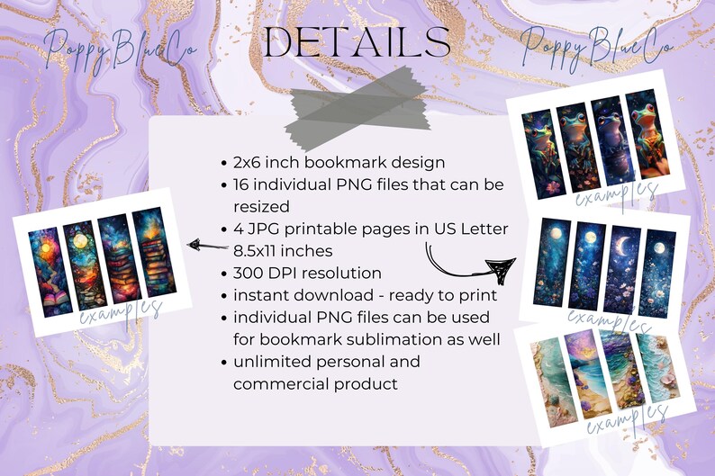 Set of 16 Printable Bookmarks Bundle - Digital PNG JPG for Sublimation ...