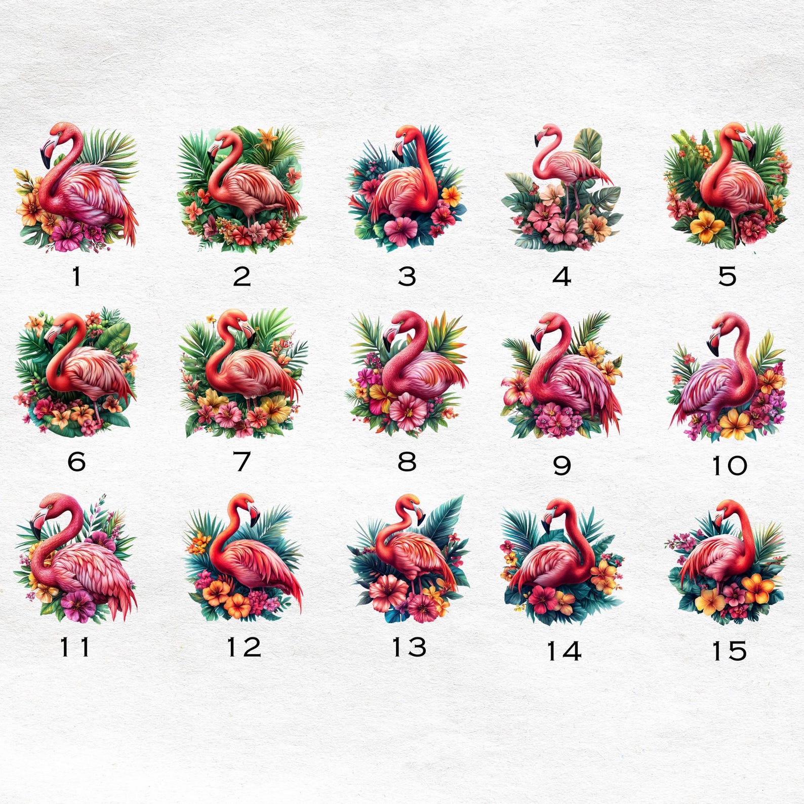 15 Summer Flamingo Clipart PNG Bundle, Digital Graphic, Beach ...