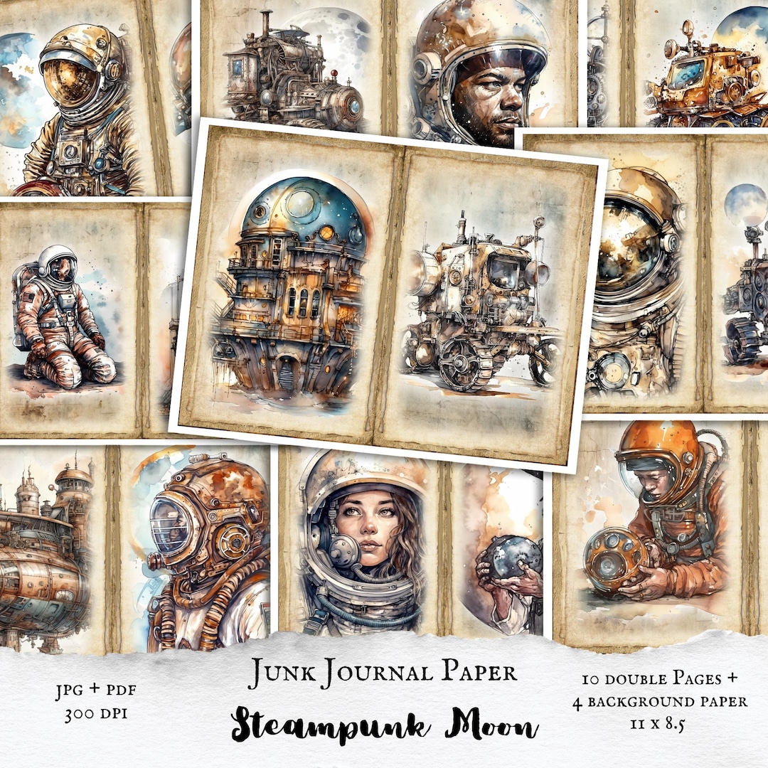 Moon Junk Journal Printable Paper, Steampunk Moon Jpg Bundle, Scrapbook ...