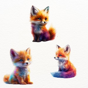 20 Rainbow Fox Clipart PNG Bundle, Digital Watercolour Graphic ...