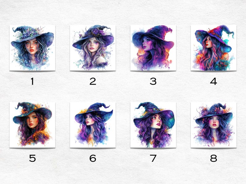8 Little Witch Clipart Bundle, Printable Watercolour, Whimsical JPG ...