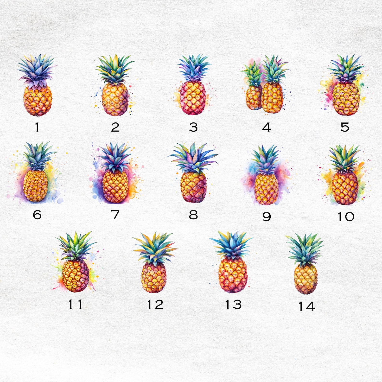 Pineapple Watercolor Clipart Bundle: Whimsical Fruit Graphics (PNG ...