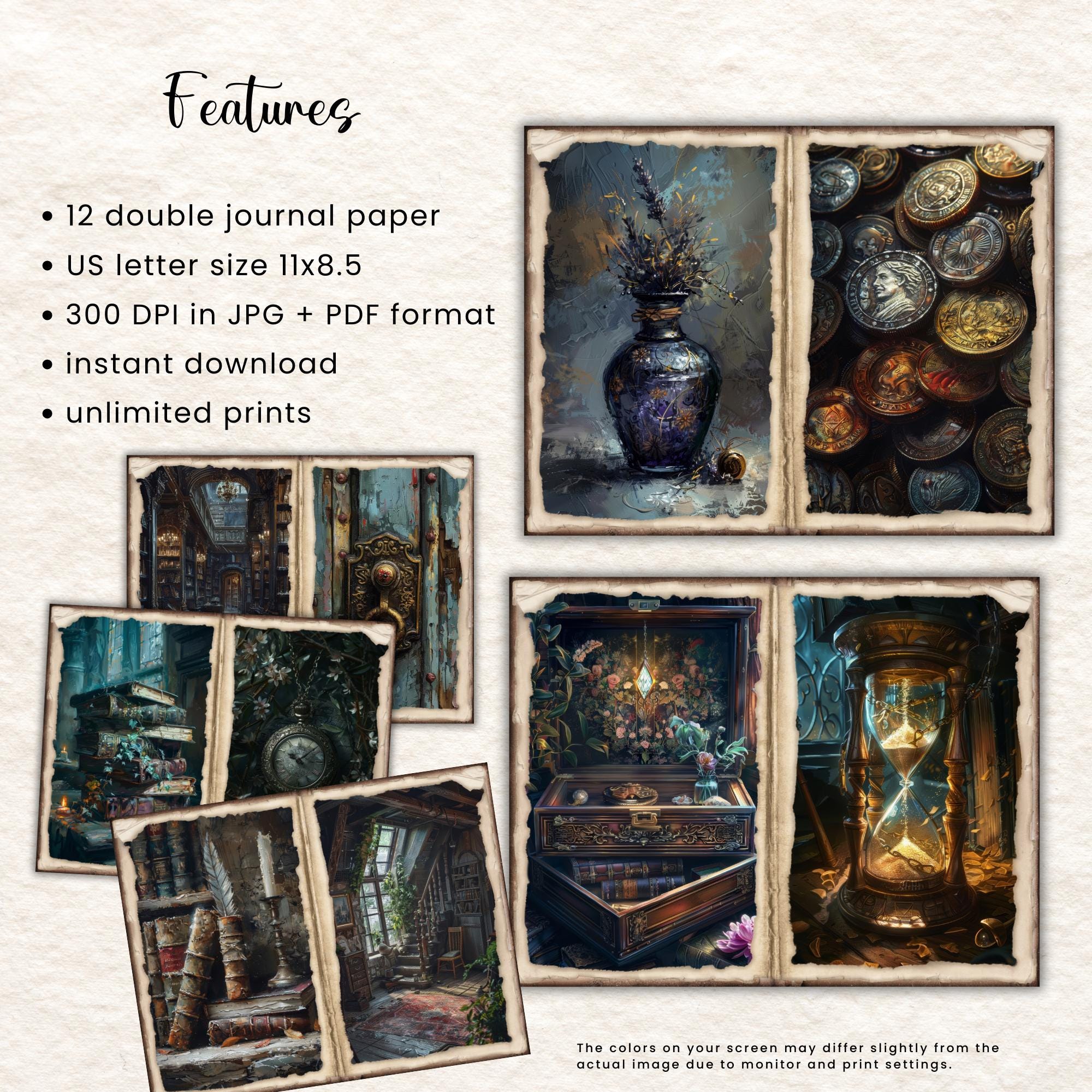 Dark Junk Journal Printable Paper Bundle , Dark Academia Journal Pages ...