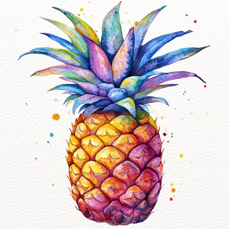Pineapple Watercolor Clipart Bundle: Whimsical Fruit Graphics (PNG ...