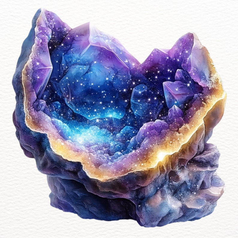 Purple Crystal Clipart Bundle: Gemstone Geodes (PNG Digital Download ...