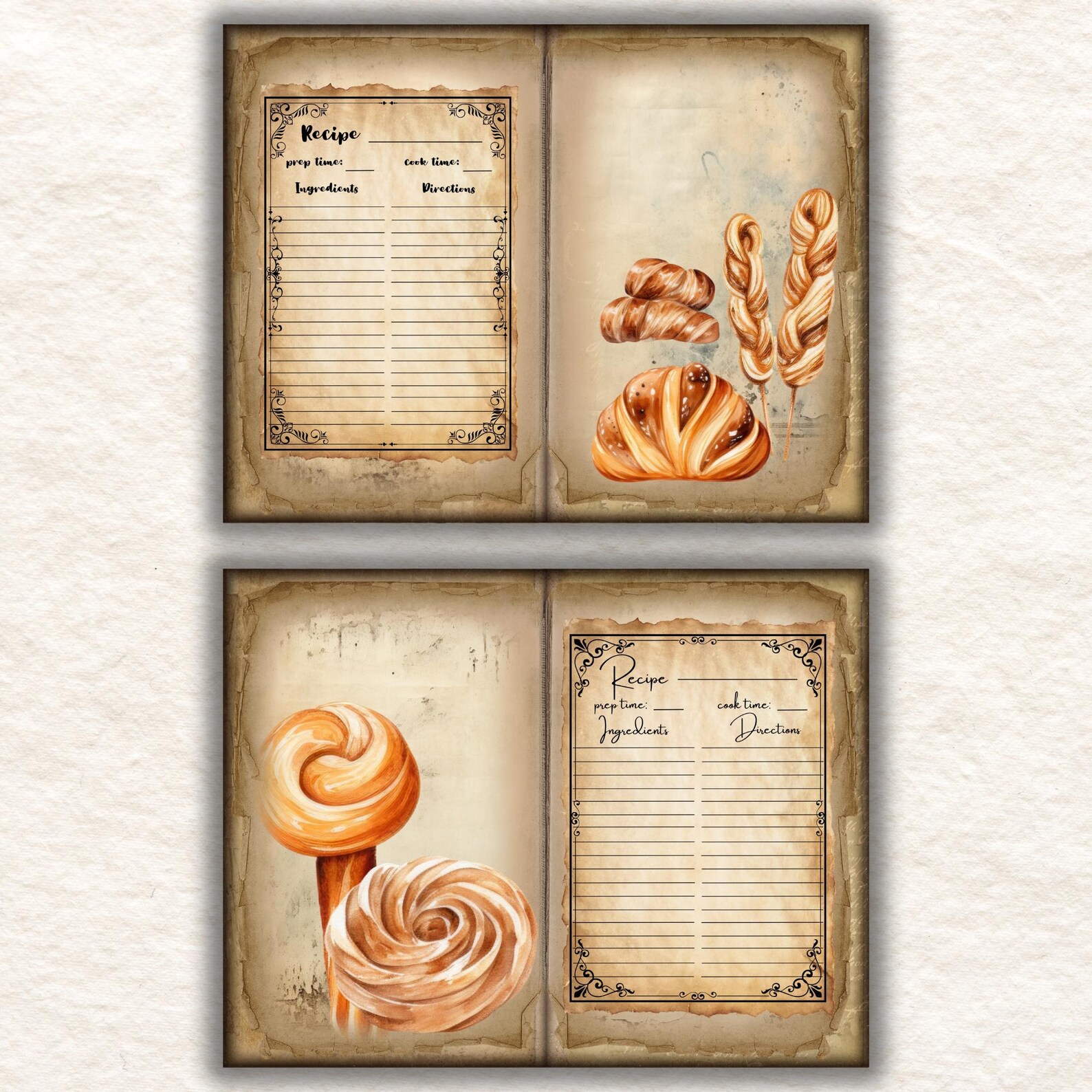 Recipe Junk Journal Printable Paper, Baker Recipe Jpg Bundle, Scrapbook ...