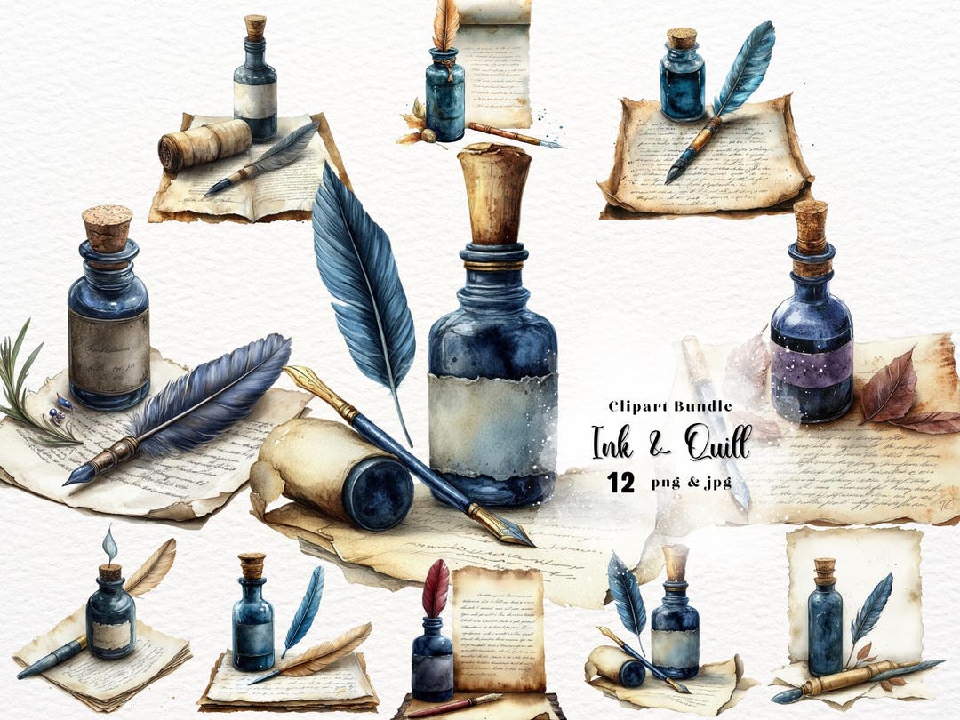 Ink and Quill Clipart Bundle: Vintage Scrapbook Graphics (PNG, JPG) - Etsy