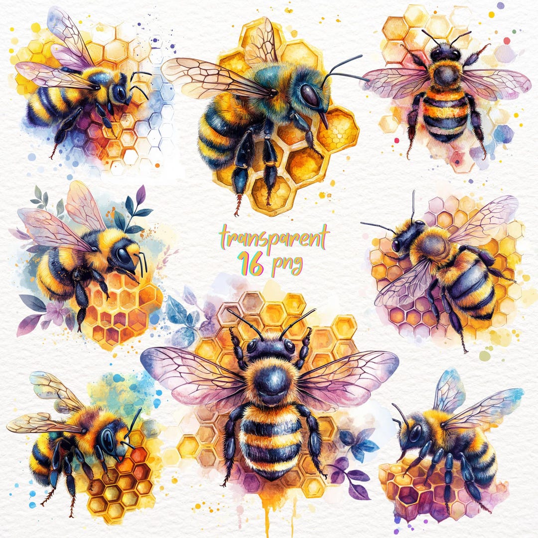 Honeybee Watercolor Clipart Bundle: 16 PNG Designs (commercial Use) - Etsy
