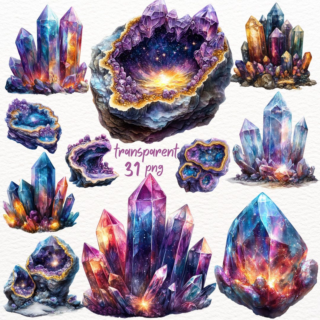 31 Purple Crystals Clipart Bundle, Gemstone Illustration Clip Art ...