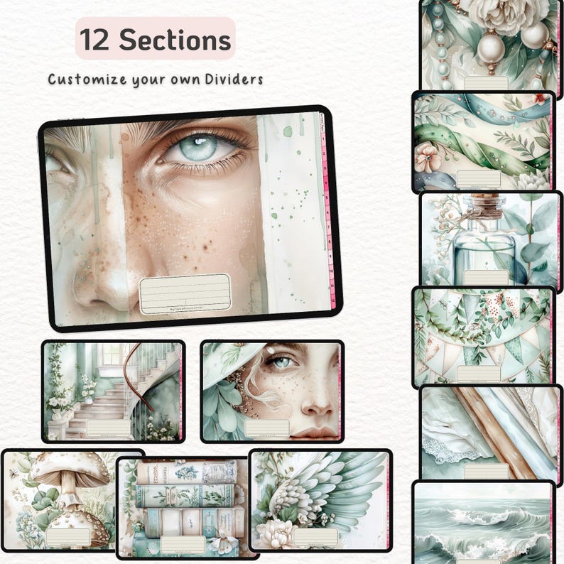 Green Digital Notebook: Summer Tabs, Pastel Stickers (goodnotes) - Etsy