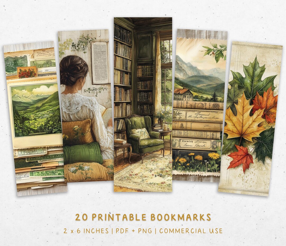 Printable Bookmarks 2x6 | 20 Designs | Commercial Use | PDF Print + PNG ...