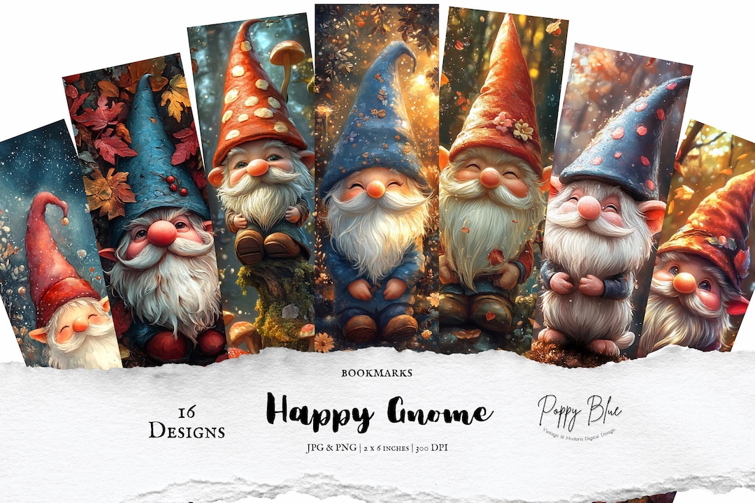 Gnome Bookmarks: Whimsical Printable Bookmark Set (digital PNG JPG) - Etsy