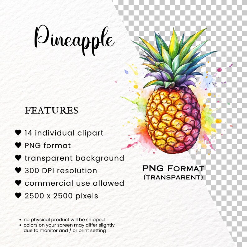 Pineapple Watercolor Clipart Bundle: Whimsical Fruit Graphics (PNG ...