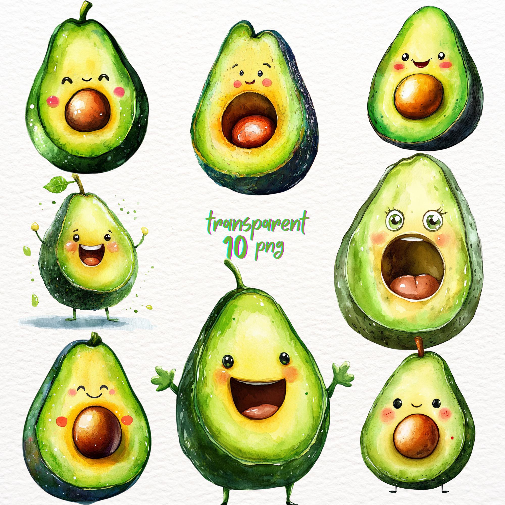 10 Avocado Food Clipart PNG Bundle, Digital Watercolour Graphic ...