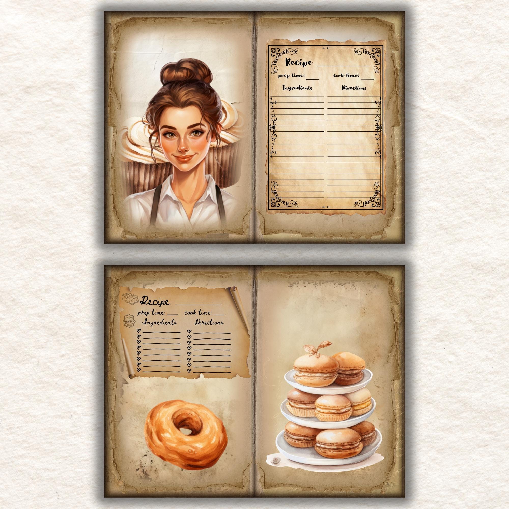 Recipe Junk Journal Printable Paper, Baker Recipe Jpg Bundle, Scrapbook ...