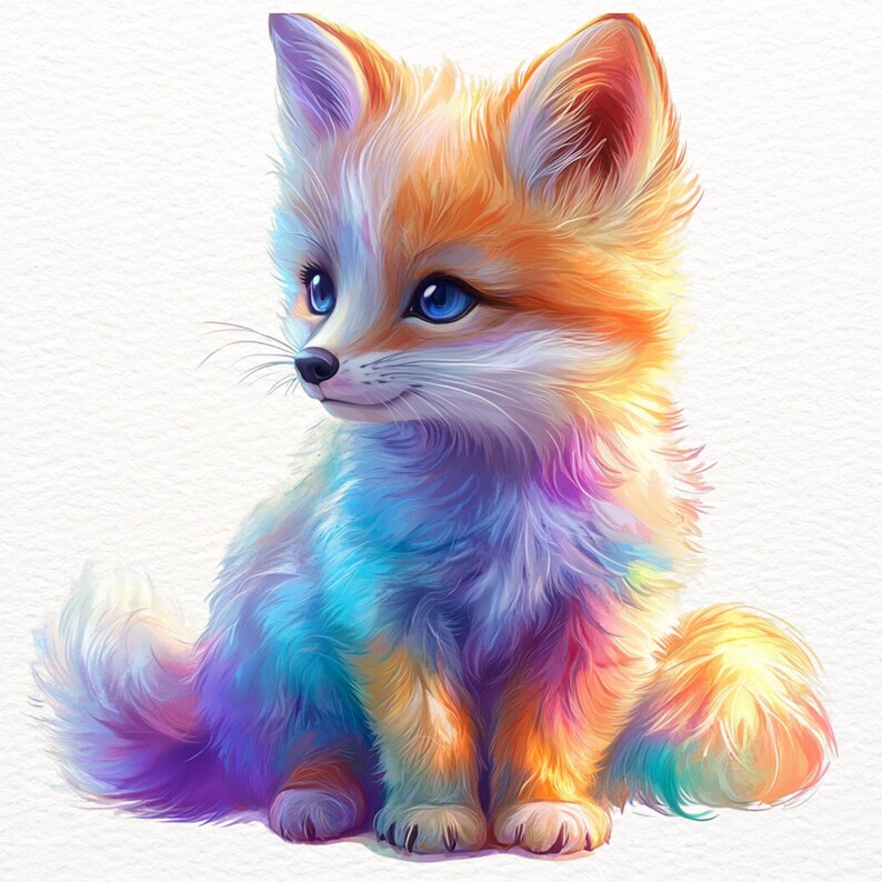 Rainbow Fox Clipart Bundle: Watercolor Forest Animals (PNG, Commercial ...