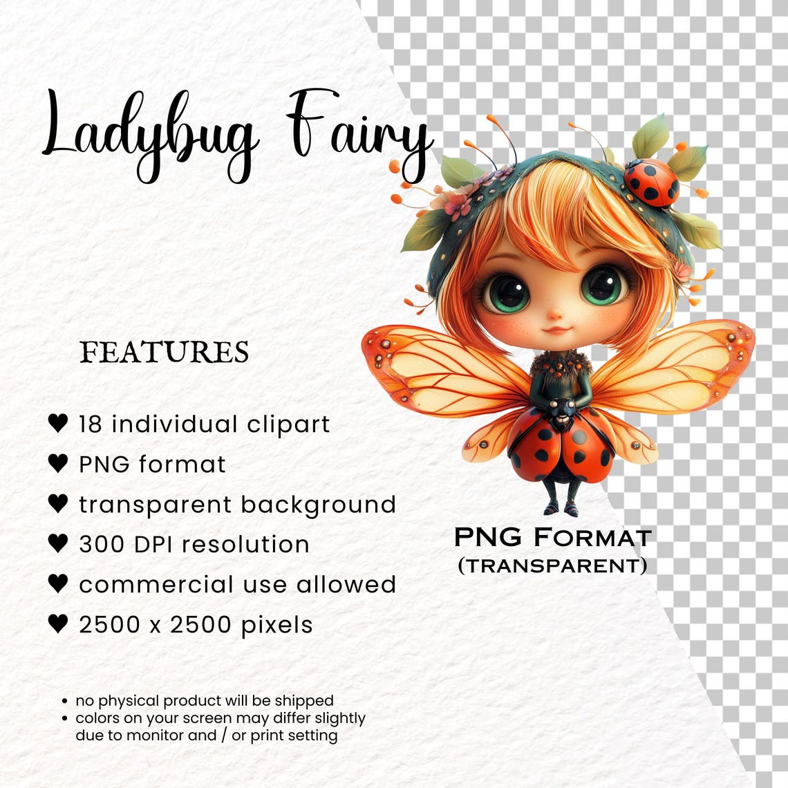 Ladybug Fairy Clipart Bundle: Fantasy Girl Decor (PNG Digital Download ...