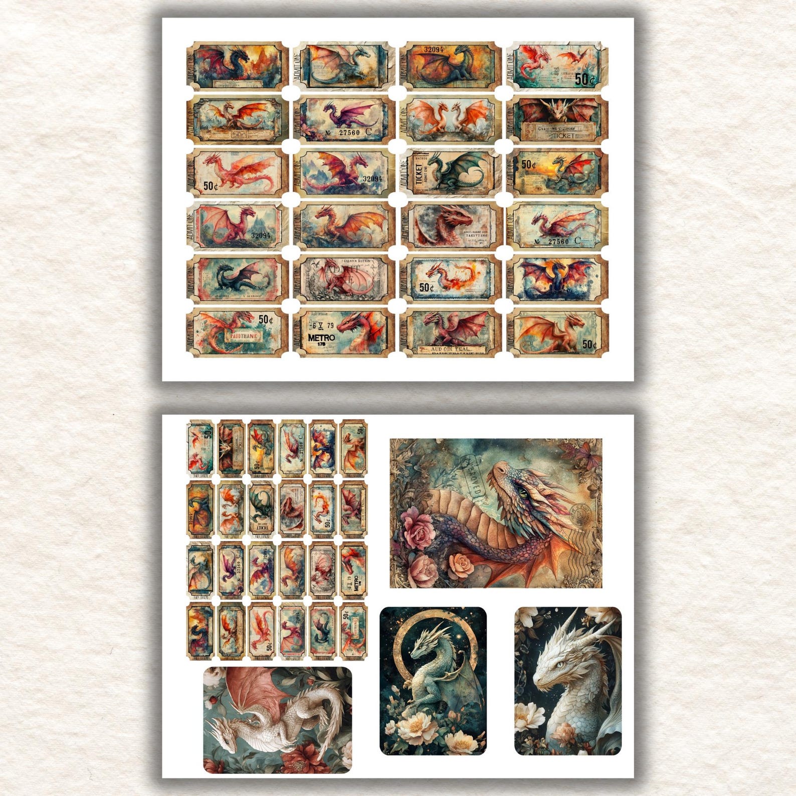 Vintage Dragon Ephemera Kit: Junk Journal Tickets (digital PDF) - Etsy
