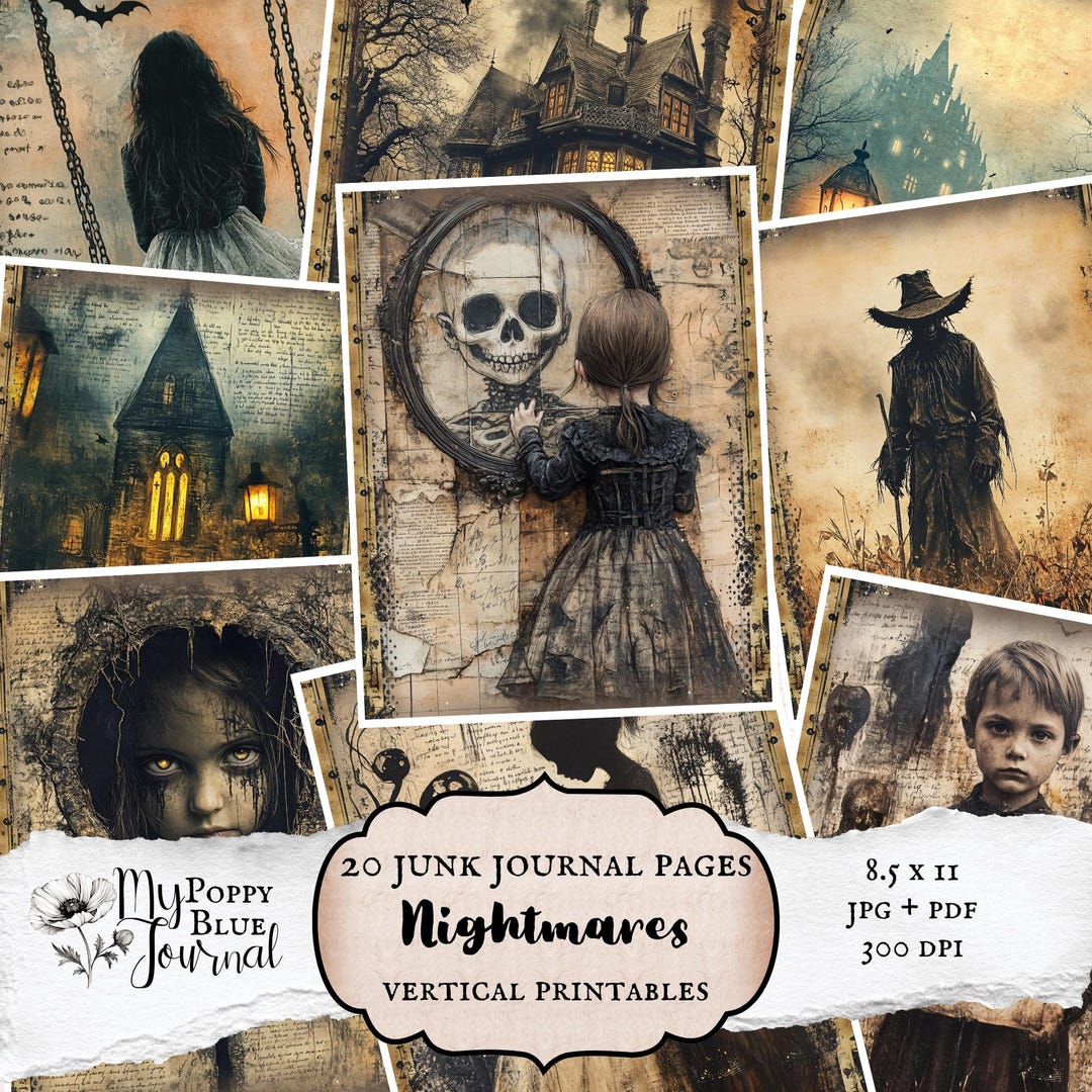 Horror Junk Journal Printable Pages, Nightmares Paper Jpg Bundle ...