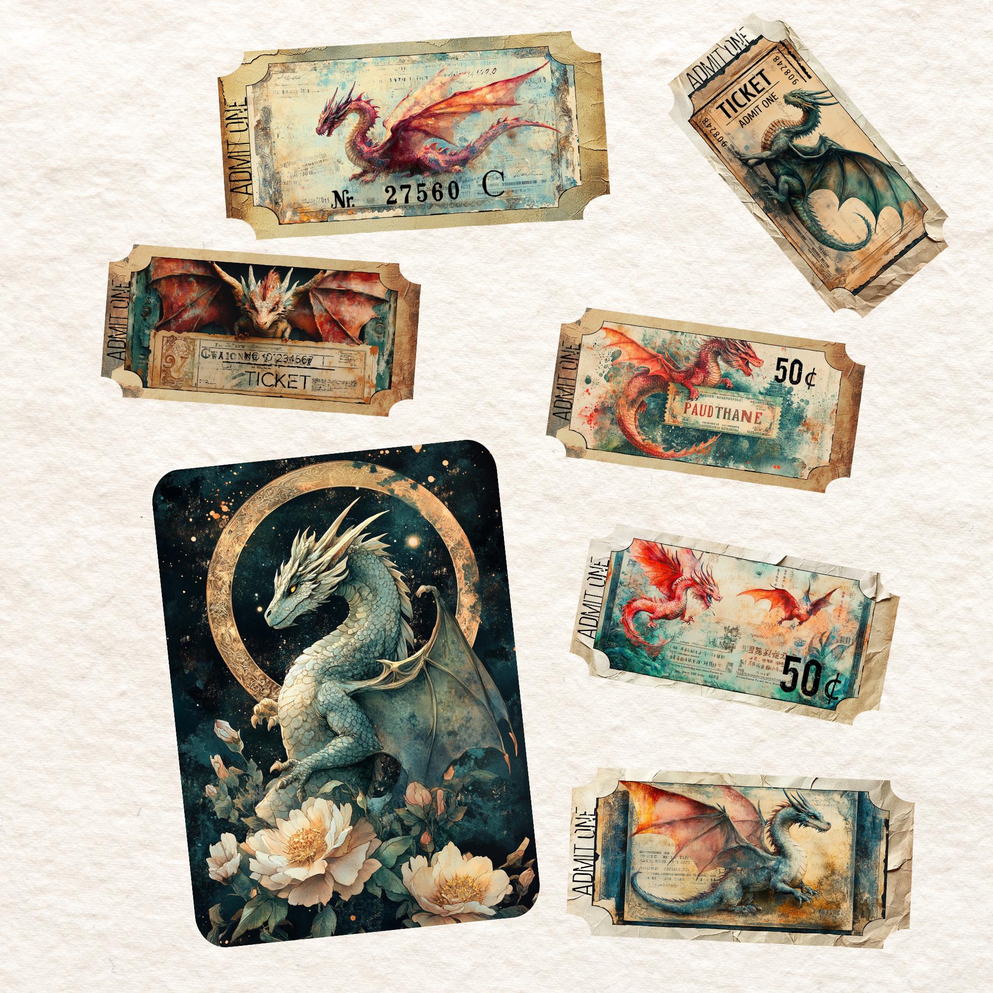 Ephemera Junk Journal Printable Bundle Kit, Vintage Dragon Ticket Jpg ...