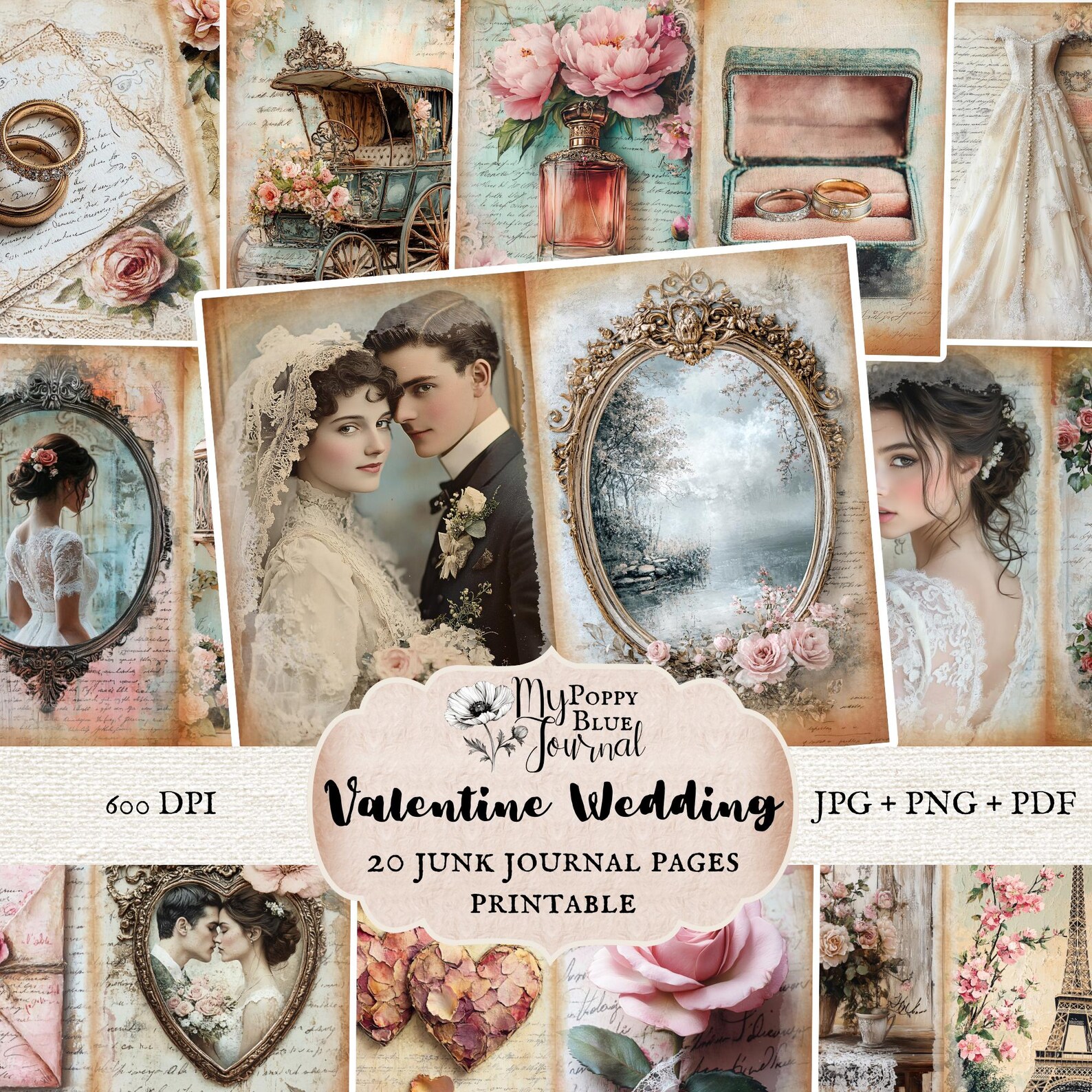 Love Junk Journal Printable Paper, Valentine Wedding Letter Writing ...