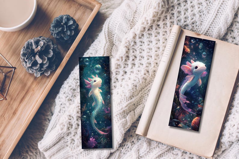 Axolotl Bookmarks: Whimsical Bubbles Clipart (digital PNG JPG) - Etsy