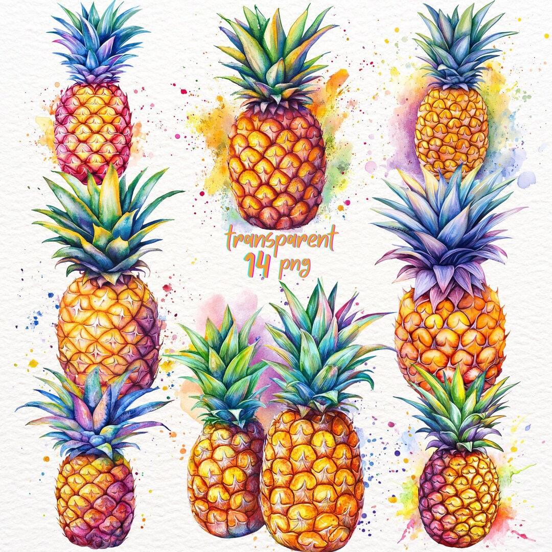 Pineapple Watercolor Clipart Bundle: Whimsical Fruit Graphics (PNG ...
