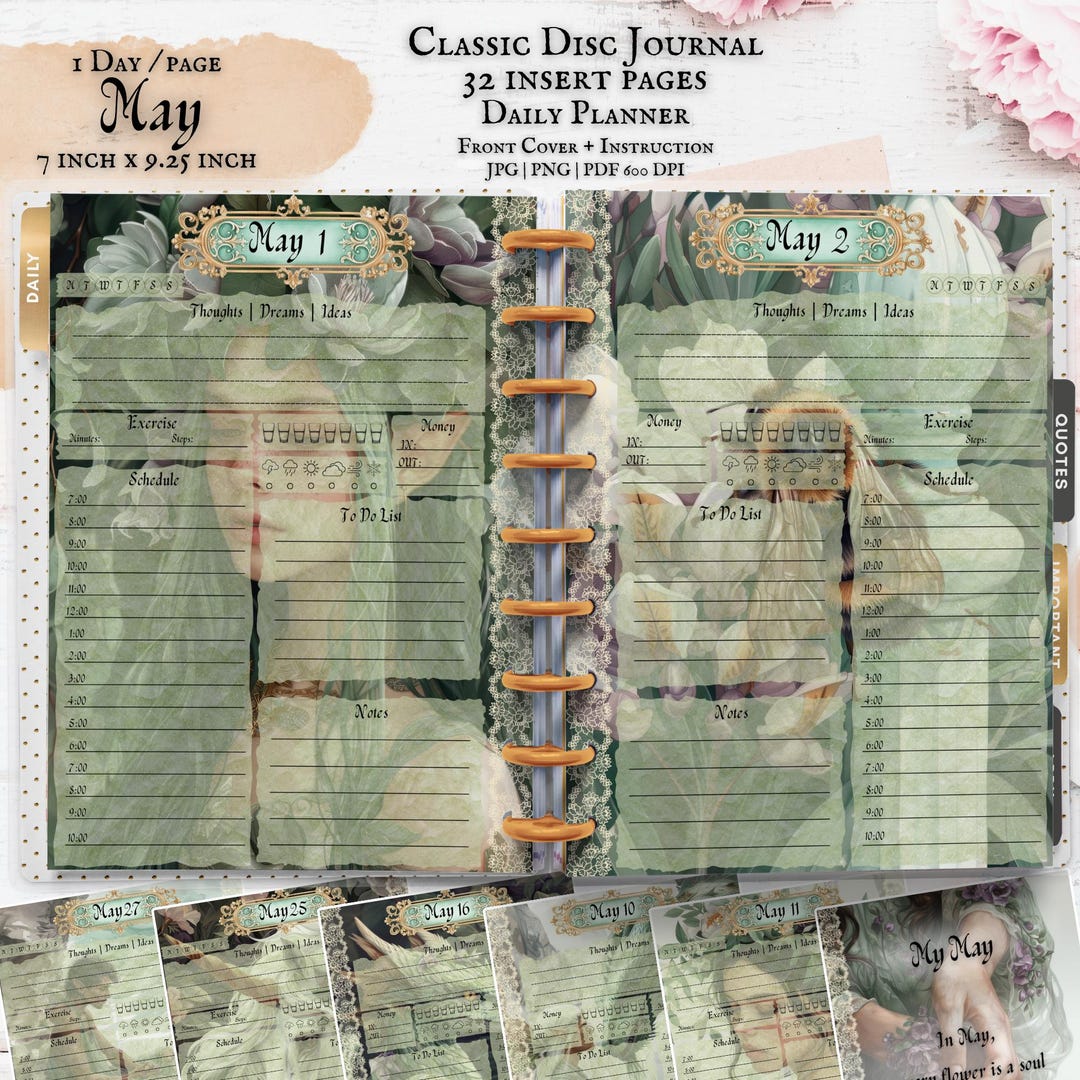 May Daily Disc Planner Inserts, Junk Journal Printable Pages, Craft ...