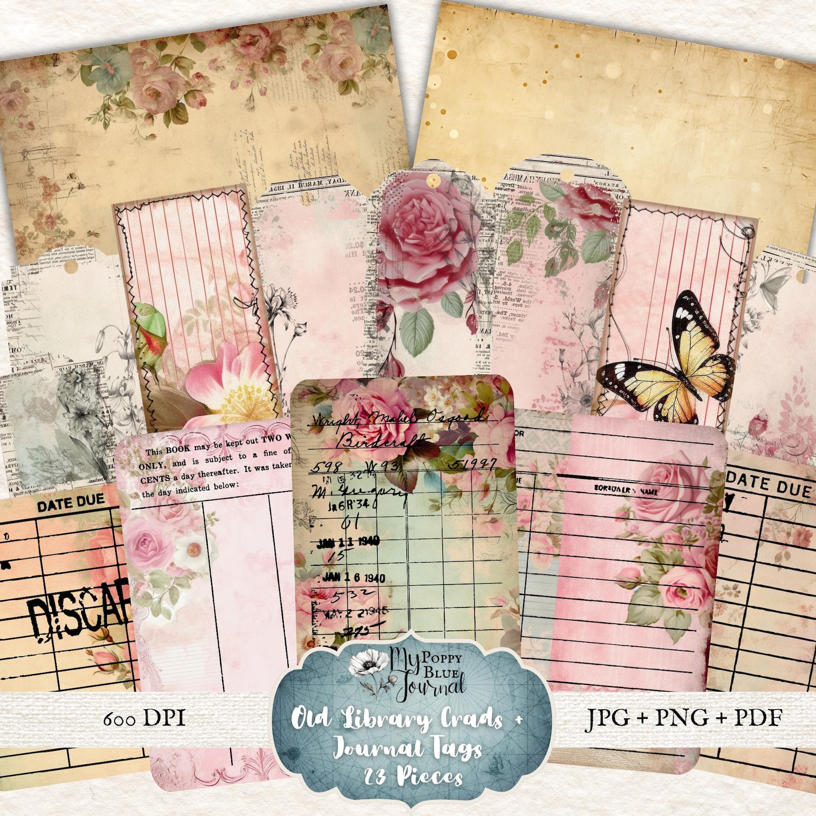 Vintage Library Card Ephemera: Printable Journaling Tags (digital ...