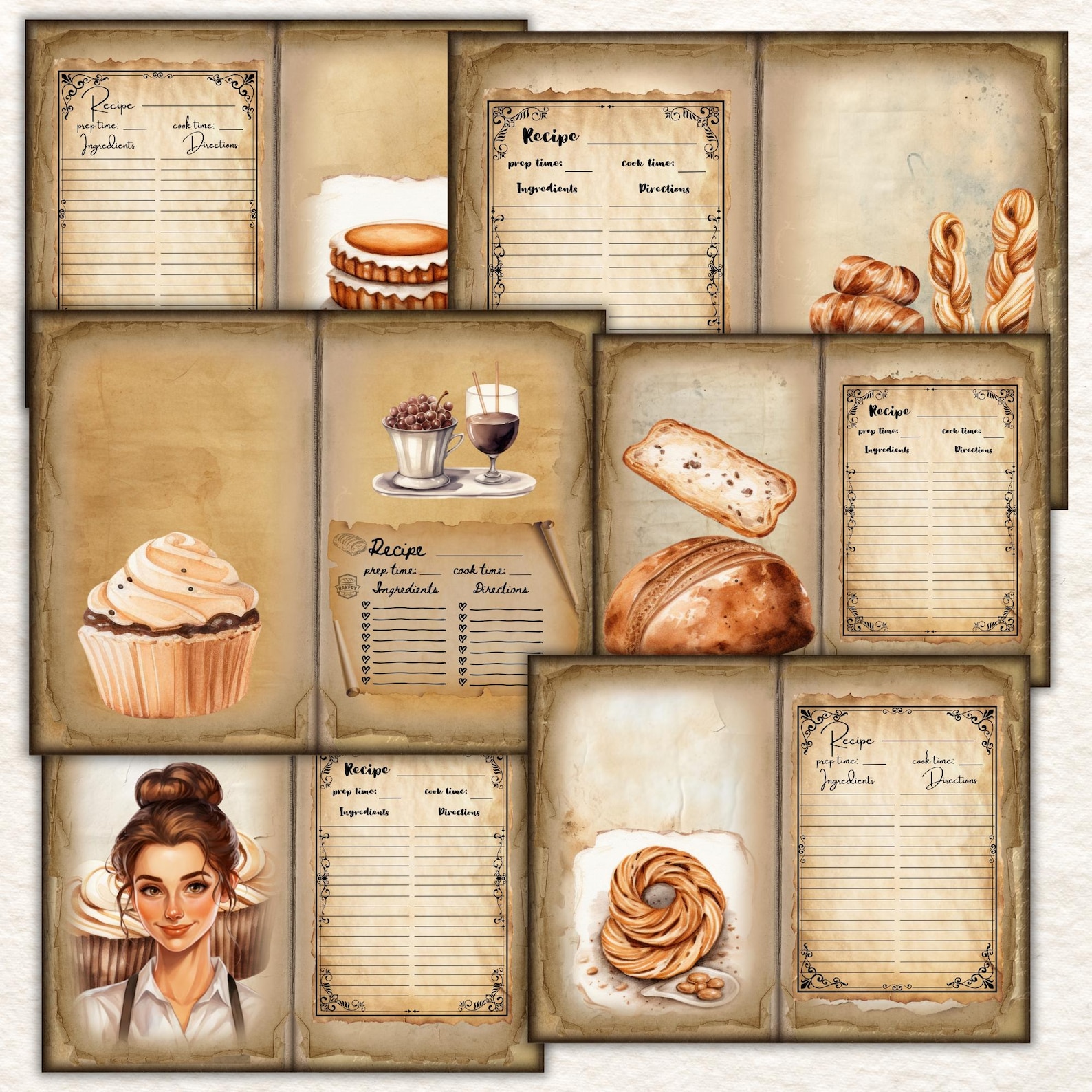 Recipe Junk Journal Printable Paper, Baker Recipe Jpg Bundle, Scrapbook ...