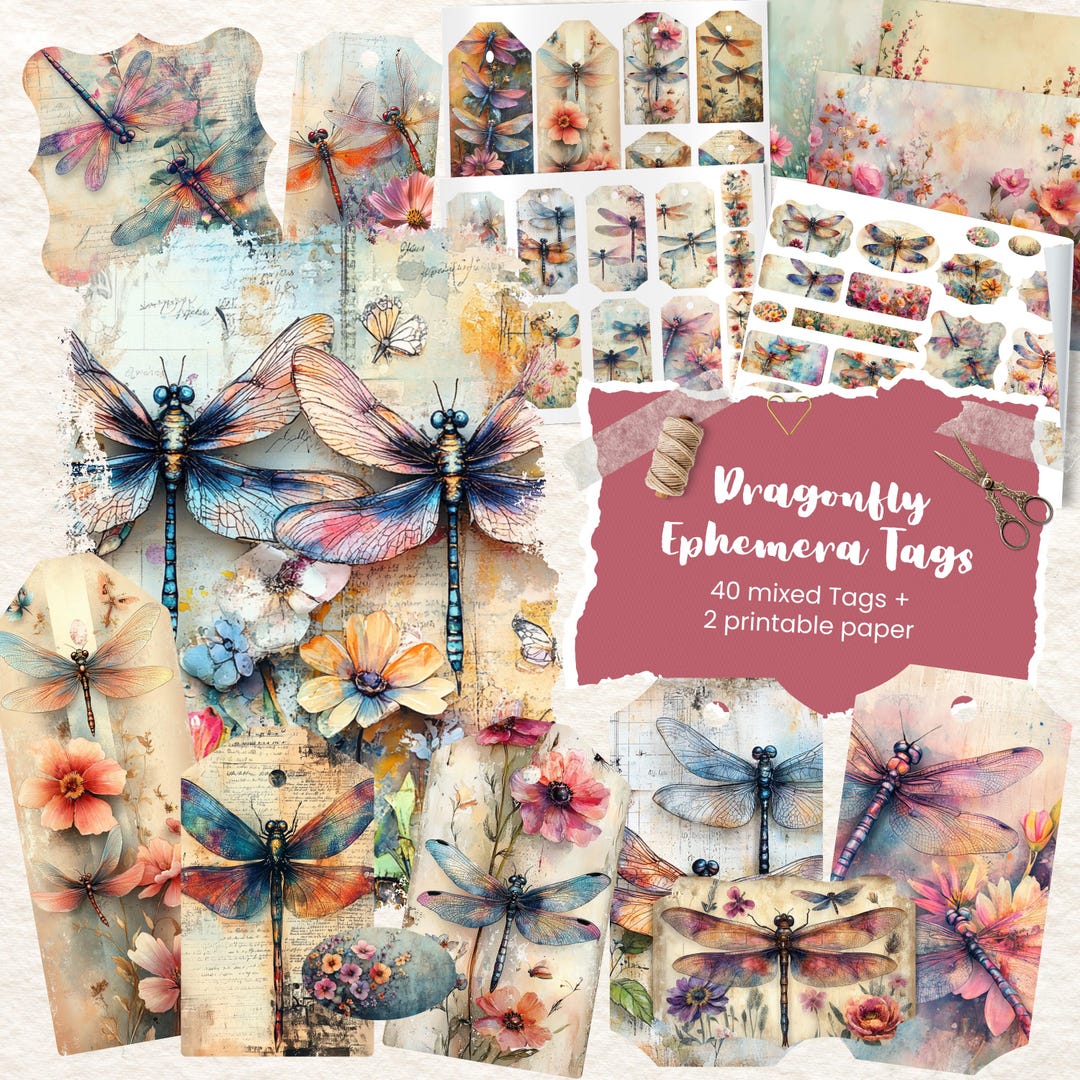 Dragonfly Ephemera Tags: Junk Journal Printable Bundle (PDF) - Etsy