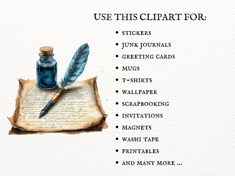 Ink and Quill Clipart Bundle: Vintage Scrapbook Graphics (PNG, JPG) - Etsy
