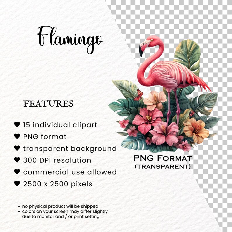15 Summer Flamingo Clipart PNG Bundle, Digital Graphic, Beach ...