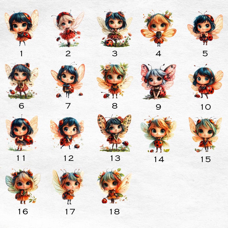 Ladybug Fairy Clipart Bundle: Fantasy Girl Decor (PNG Digital Download ...