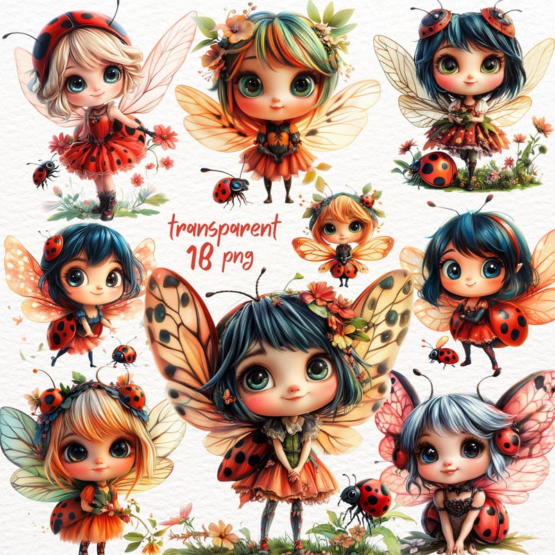 Girl Ladybug Clipart Png - Etsy