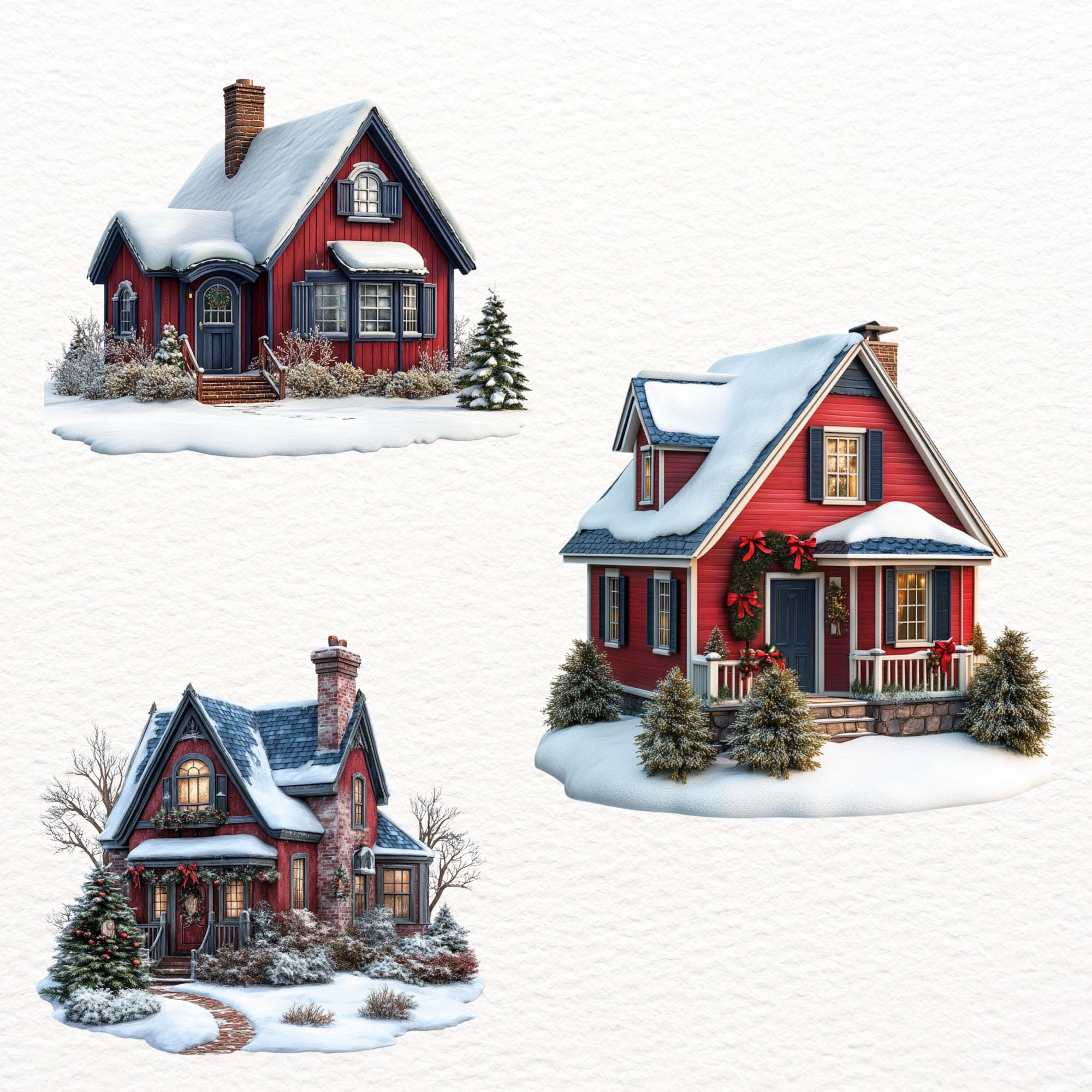 15 Winter House Clipart PNG Bundle, Digital Graphic, Cottage Png ...
