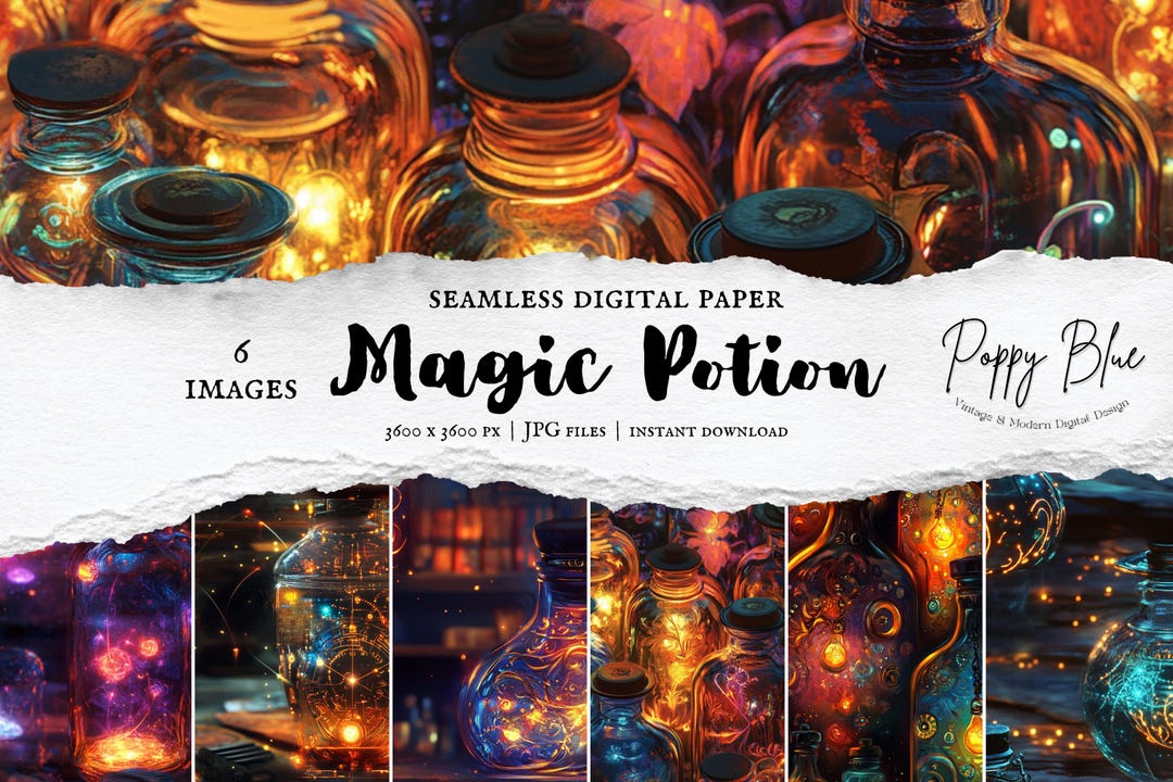 6 Magic Potion Digital Paper, Scrapbook Paper Digital Print, Seamless ...