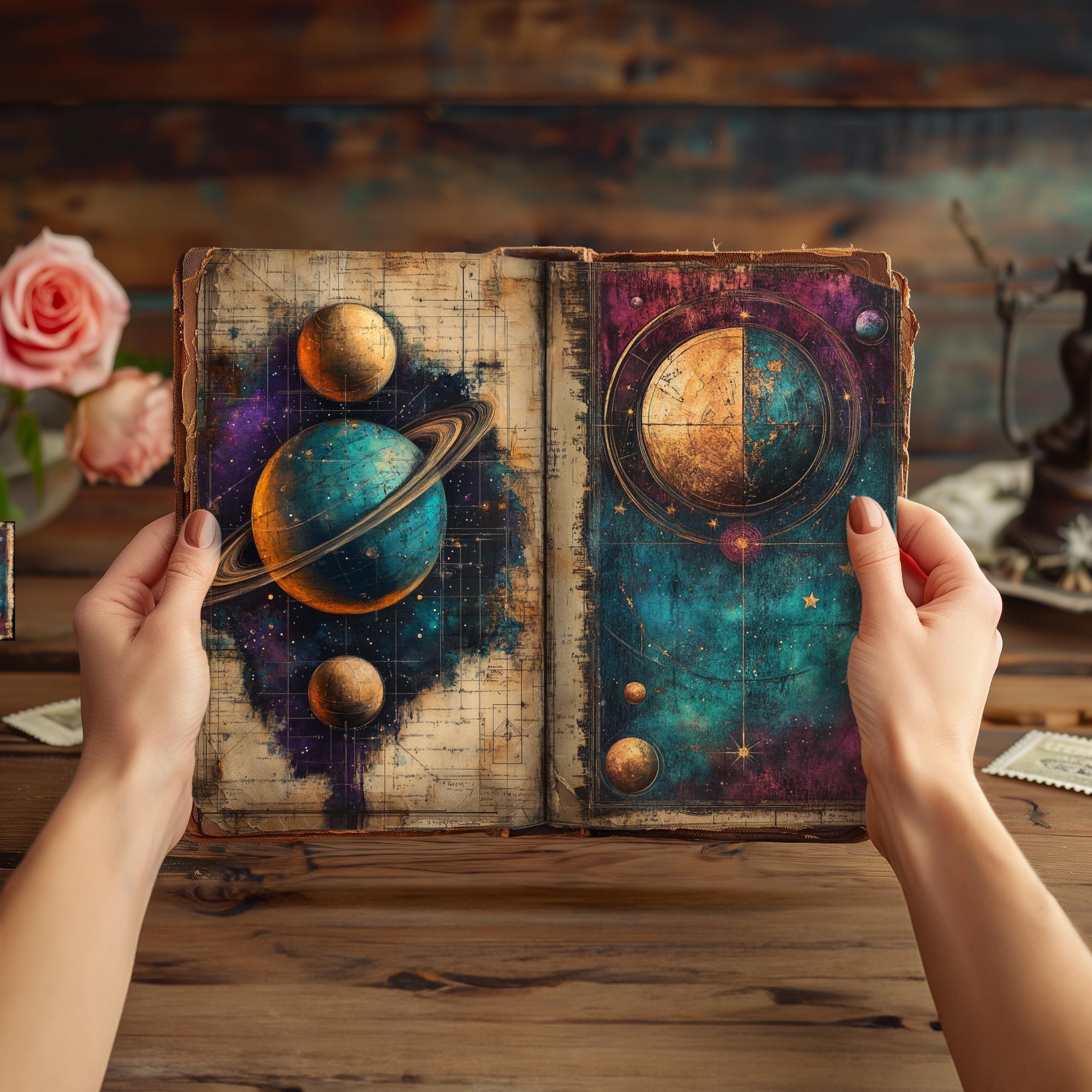 48 Junk Journal Printable Pages, Cosmic Astronomy Jpg Bundle, Scrapbook ...