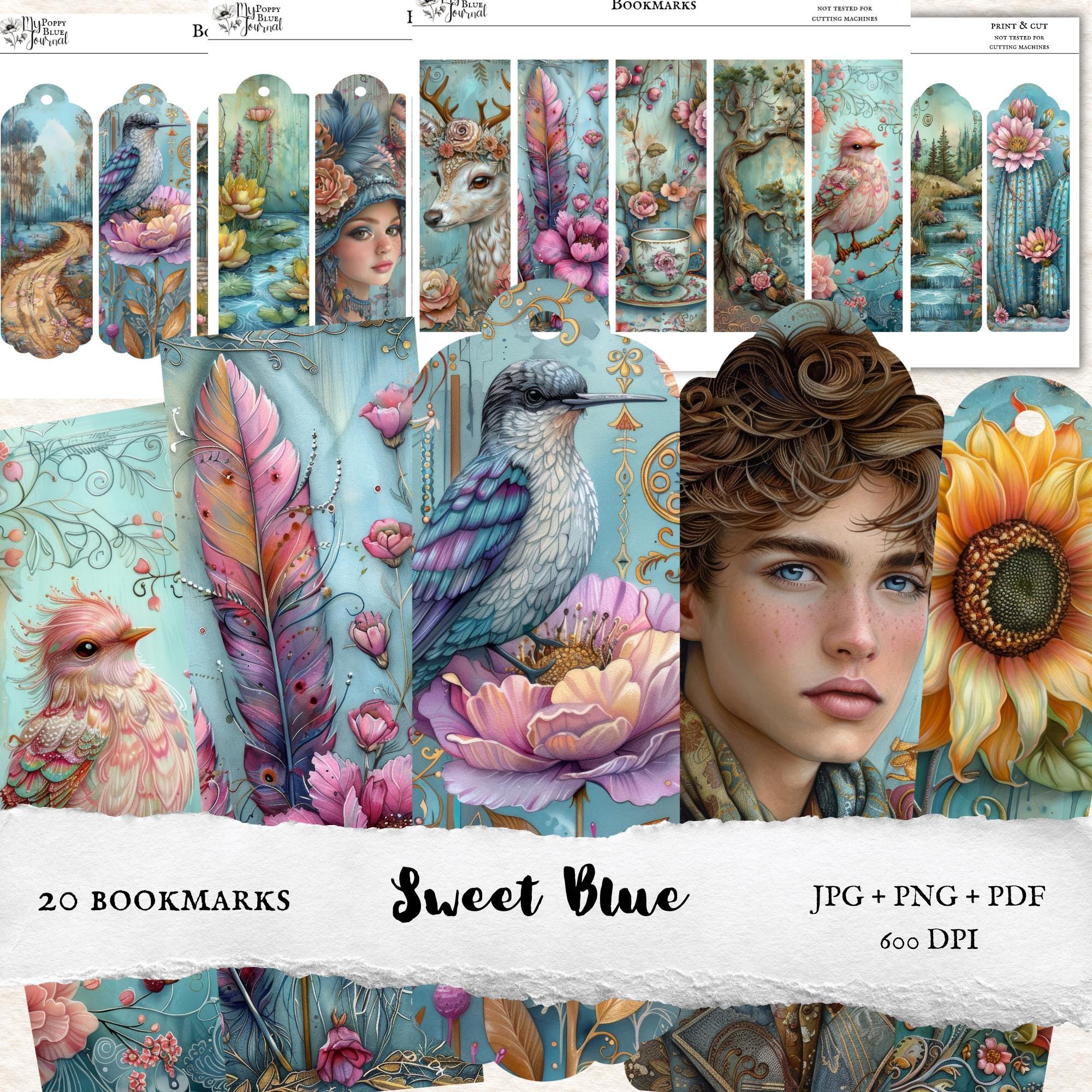 Sweet Blue Bookmarks Bundle: Printable DIY Ephemera (digital Download ...