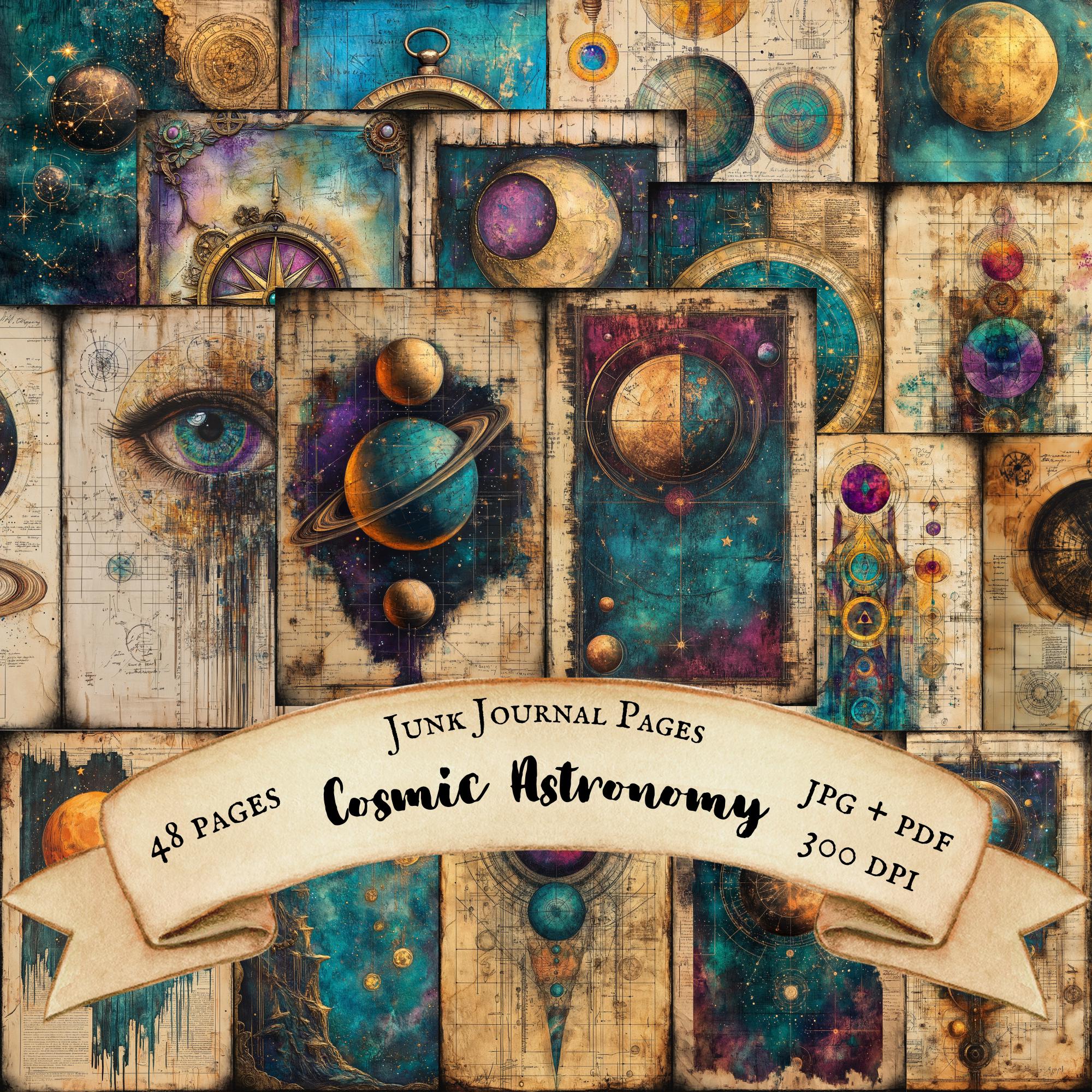 48 Junk Journal Printable Pages, Cosmic Astronomy Jpg Bundle, Scrapbook ...