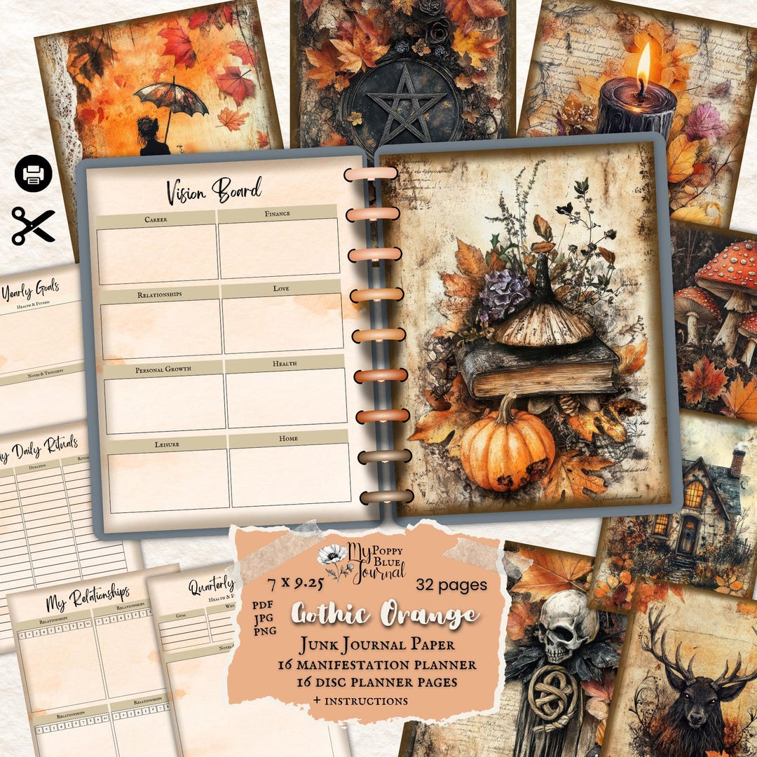 Gothic Disc Planner Inserts, Junk Journal Printable Pages, Craft Papers ...