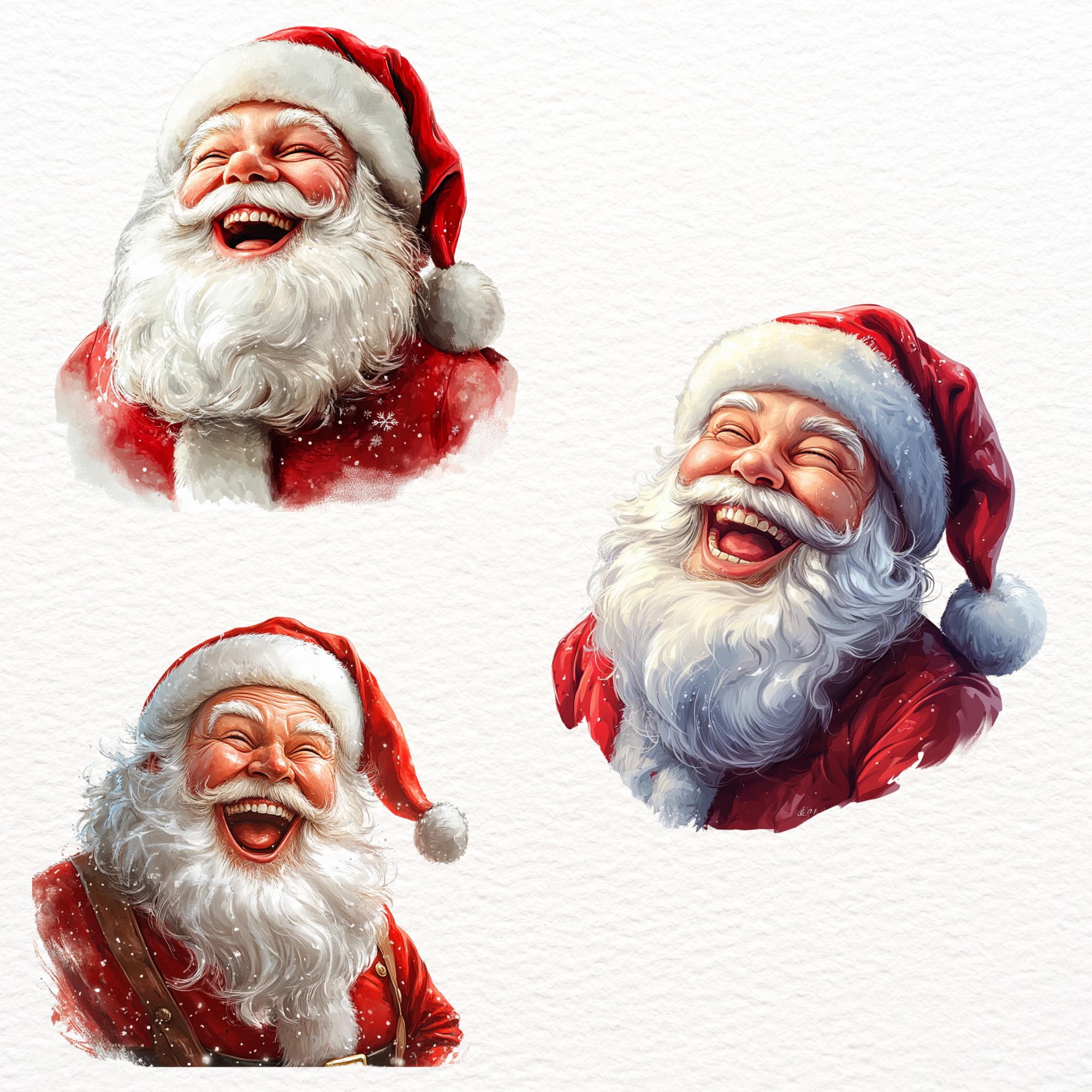 12 Laughing Santa Claus Clipart PNG Bundle, Digital Graphic, Festive ...